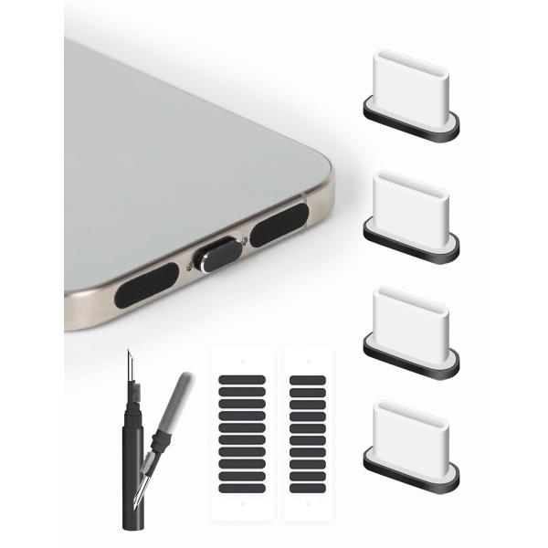 【商品名】【新版】キョドド屋 Type-C キャップセット 掃除ブラシ付属 防塵保護 iPhone 15/16 Plus Pro Max ブラック【今使いましょう】TYPE-C充電ポートの防塵セットは、電子機器を保護し、清潔にするように設計...