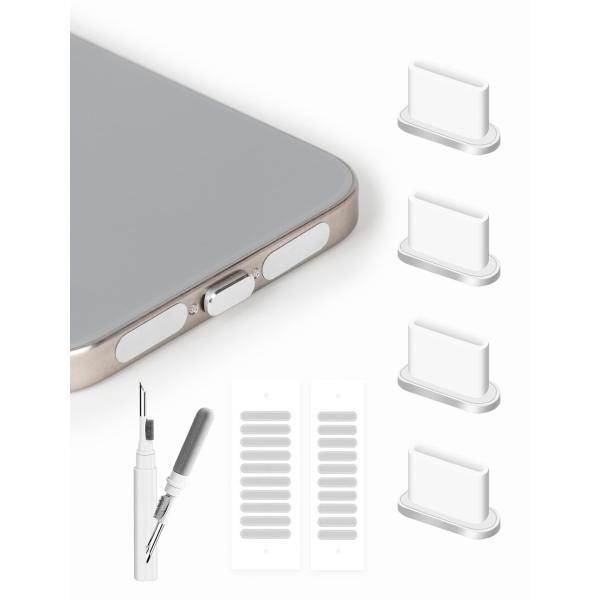 【商品名】【新版】キョドド屋 Type-C キャップセット 掃除ブラシ付属 防塵保護 iPhone 15/16 Plus Pro Max シルバー【今使いましょう】TYPE-C充電ポートの防塵セットは、電子機器を保護し、清潔にするように設計...