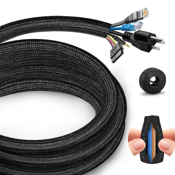 【商品名】ケーブルカバー 3m PET ケーブルスリーブ セルフロールメッシュチューブ DIY長さ調整可能 耐熱?耐磨耗 ケーブル保護 オープンデザイン (黒)【オープン設計 &amp; 超簡単設置】開閉式の構造で、ケーブルの追加や取り外し...