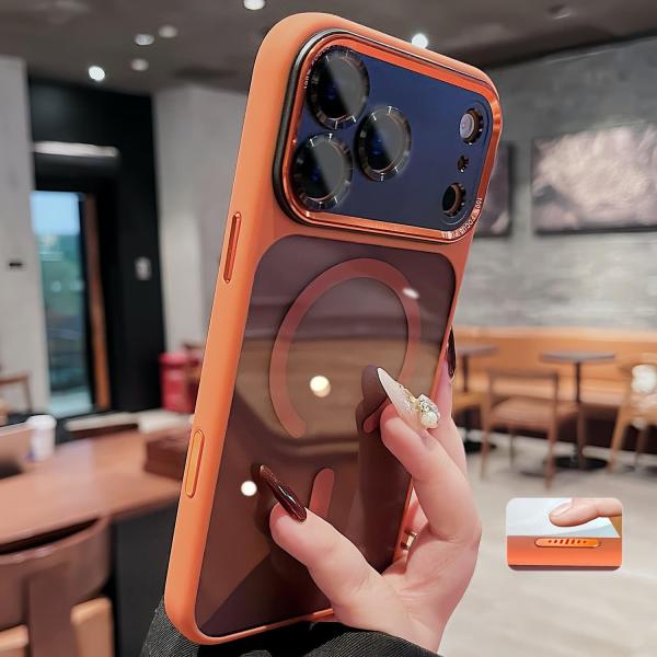 【商品名】iPhone 17 Pro Max 対応 磁気互換ケース カメラ保護 MagSafe 対応 透明マット仕上げ 耐衝撃保護 6.9インチ-オレンジ【完璧な互換性】 iPhone 17 Pro Max 6.9インチ専用設計です。背面パ...