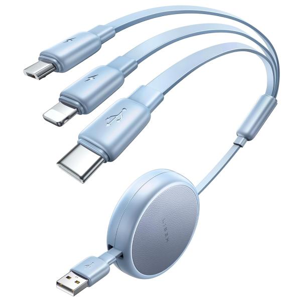【商品名】LISEN 3in1 充電ケーブル 巻き取り 1m まきとり充電ケーブル c, 高耐久 マルチ 充電コード 3in1 USBA toType C/Lightning/Micro 3台同時給電可能 [伸縮式 絡み防止] タイプC i...
