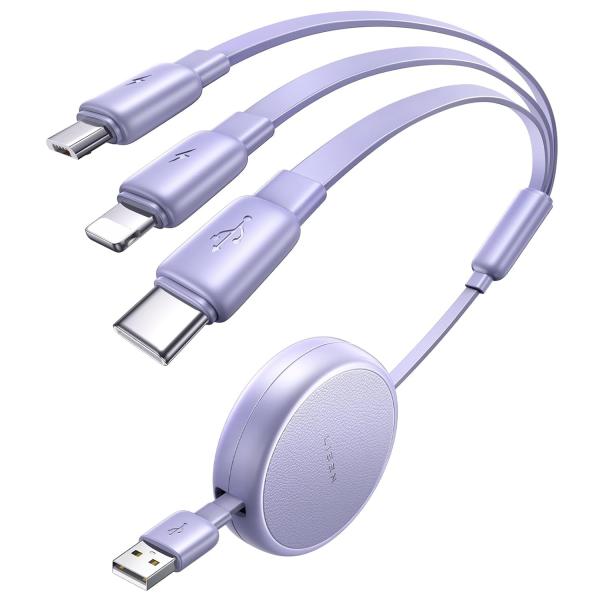【商品名】LISEN 3in1 充電ケーブル 巻き取り 1m まきとり充電ケーブル c, 高耐久 マルチ 充電コード 3in1 USBA toType C/Lightning/Micro 3台同時給電可能 [伸縮式 絡み防止] タイプC i...