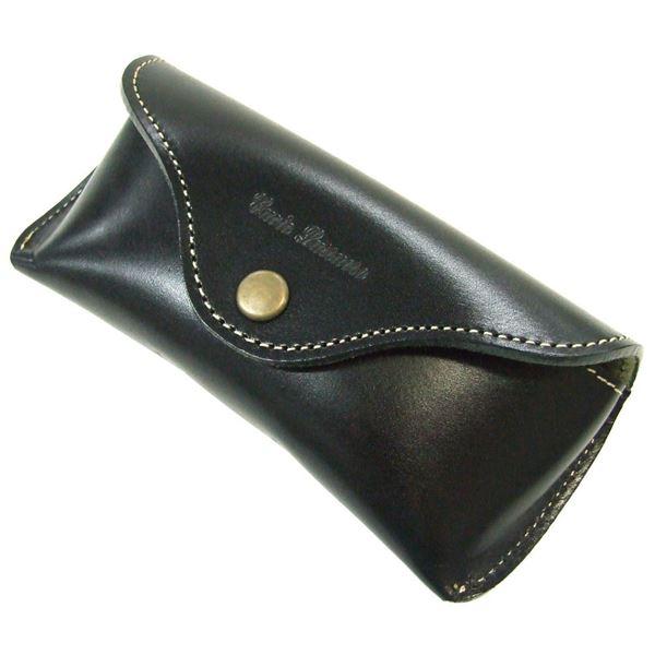 【商品名】 日本製 牛ヌメ革 ホック式 ベルト通し付き メガネケース ブラック EL-20-2  [ EL-20-2 ]