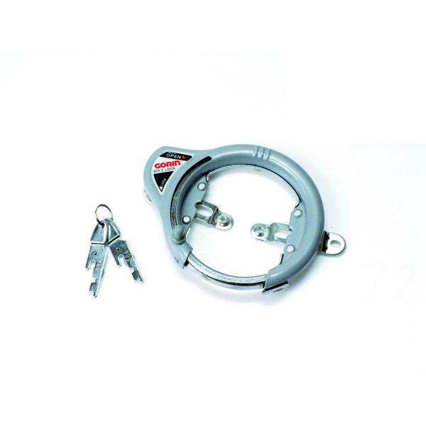 スタンダードなプレスキー採用のリングロック。●キー2本付き〔取付可能車種〕シティー車、軽快車２２〜２８型（リム型式がＷＯ型のみ）※一部、バックホークの太い車種や、特殊フレーム車・ドレスガードがある場合は取付けできませんので、あらかじめご確認...