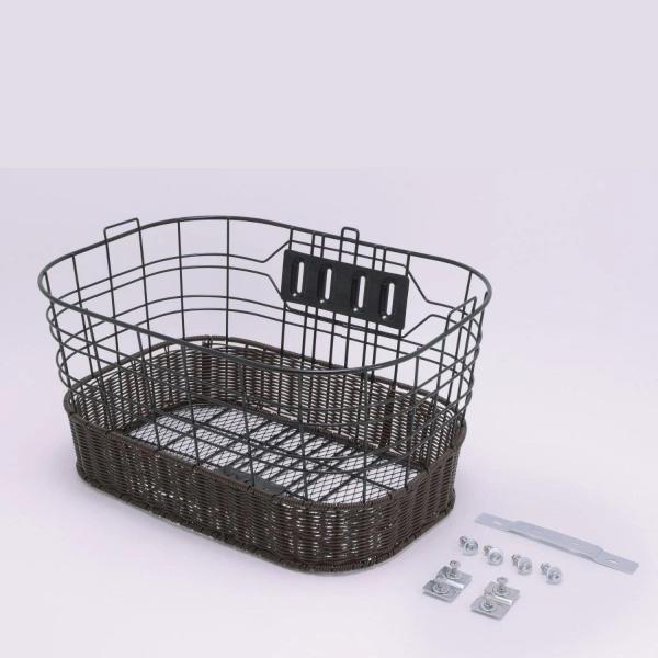 底面は荷物が落ちにくく、おしゃれな籐風タイプの前カゴです。●大きなカバンもすっぽり入るワイドタイプ●最大積載量：4kg※デザイン・仕様などは予告なく変更・改良することがありますので、予めご了承ください。サイズ:内寸(最大/約)：W420×H...