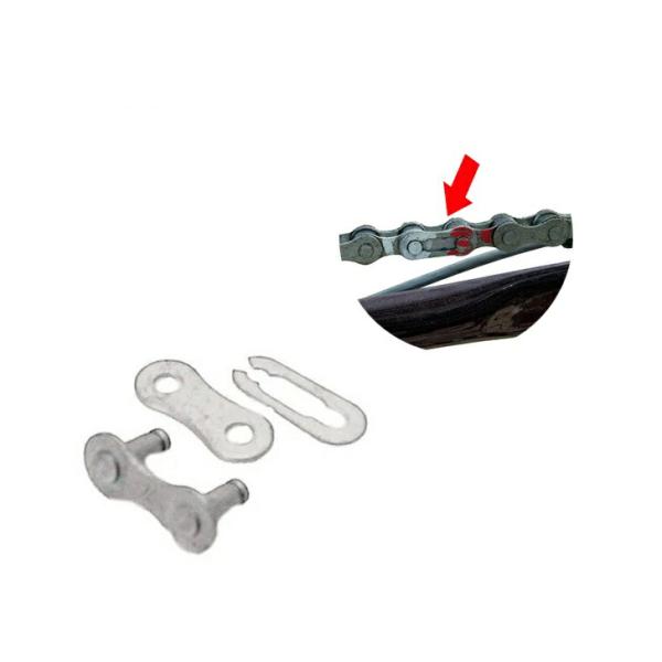 サビに強いハイガードチェーン用のジョイント。自転車のチェーンをつなぐための部品です。一般車シングルギア(外装変速機なし)、内装変速機付き自転車チェーン用。セット内容：クリップ型継ぎ手ピン、リンクプレート、継ぎ手クリップ※デザイン・仕様などは...