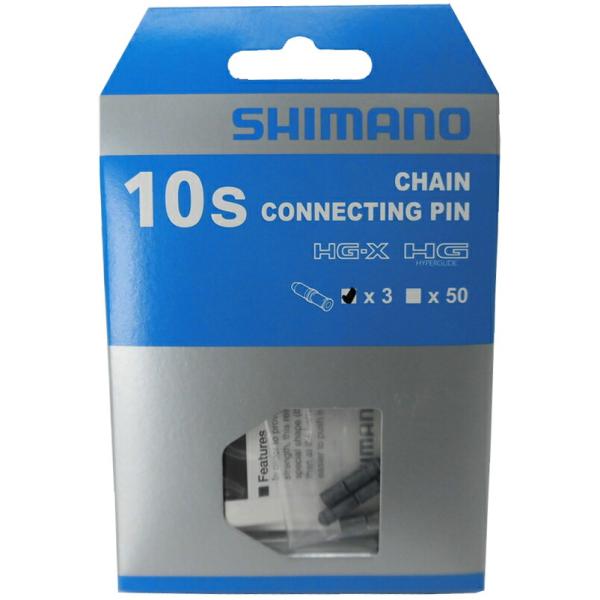 商品名 : 自転車 チェーンピン 10S 10速用 SHIMANO シマノ 外装 変速 多段 10段シマノ製チェーン用コネクティングピン。10スピード・スーパーナローHG/HG-Xチェーン用。1セット：3個入り※チェーンの交換は専用工具が必...