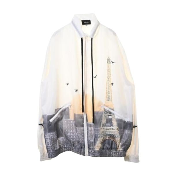【商品名】：3.PARADIS 転写プリント ジップブルゾン【管理番号】：KL4CSPQH78【カテゴリ】：メンズ【色】：ホワイト【表記サイズ】：50【サイズ詳細】：肩幅約55cm×身幅約52cm×着丈(襟下より計測)約72cm×袖丈約65...
