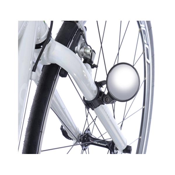 特徴1:ミラー部の角度調整部がラチェット可動式の為、振動に非常に強く角度調整も簡単。特徴2:ラバーバンド取付けの為、工具不要材質:本体PP／ミラー部PC／ラバー部TPR（サーモプラスティックラバー素材）