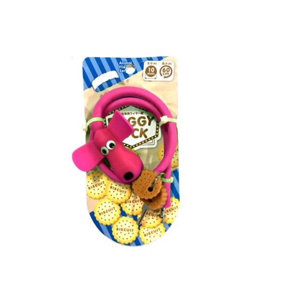 ■特徴可愛らしい犬のキャラクターが目を惹くシリコンワイヤー錠ビスケットを咥える姿がとってもCUTE!!ソフトタッチシリコン素材で自転車を傷つけない■商品情報キー　：シリンダーキー２本付材　質：シリコンサイズ：φ10x600mm