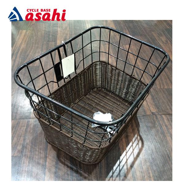 「送料無料」「あさひ」籐風樹脂前ワイヤーバスケット カゴ 下部は中に入れた物が落ちにくい籐風デザイン フロントバスケット 前用　
