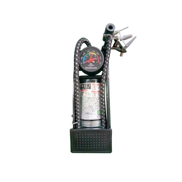 米式・英式バルブに対応の足踏み式空気入れ空気圧がわかるゲージ付き（英式バルブは空気圧の計測はできません）オプションとして、ボール用、浮き輪用のノズル付属車やバイクにも注入可能