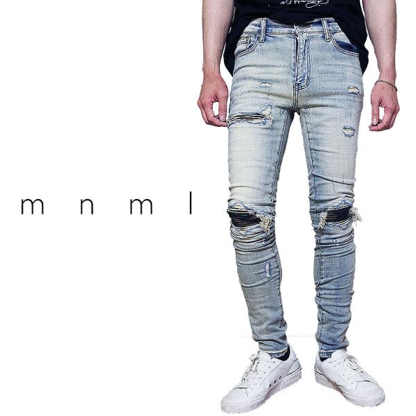 ■ブランドmnml■アイテム名ストレッチデニム■スタイルm2025-d469■カラーCol：BLUE■素材綿98%　スパンデックス2%■サイズ【単位】:cm28 / ウエスト:70 股上:24 ワタリ:20 股下:82 裾幅:12.5 29...