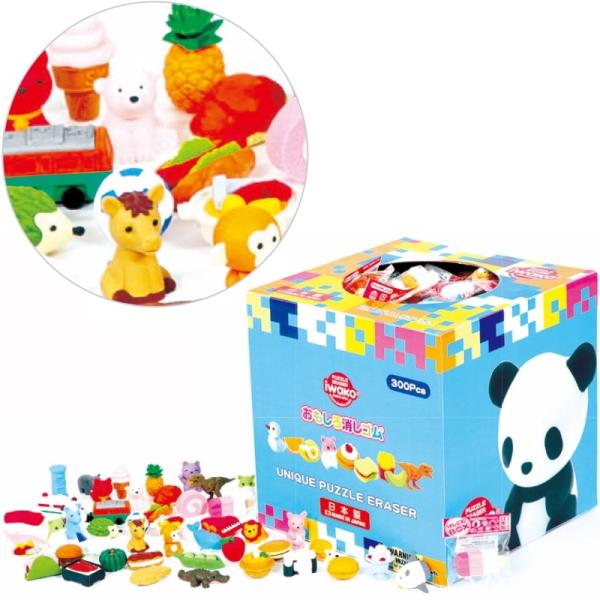 分解して遊べるかわいい消しゴム！個包装で300個入りの特大BOX。【サイズ】個包装：W60×H70mm／パッケージ：W235×H245×D235mm【材質】SBSエストラマー樹脂