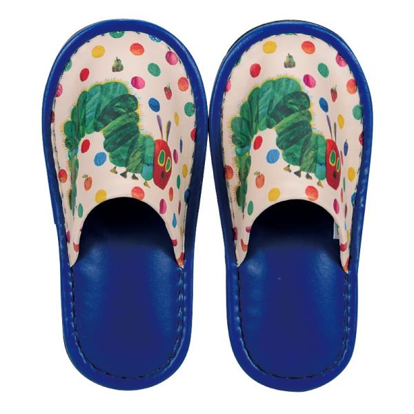 小児用 20cmエリックカールのはらぺこあおむし。ルームシューズとしてだけでなく、トイレ用のスリッパとしても。素材：合成皮革(内側も合皮仕様)中国製