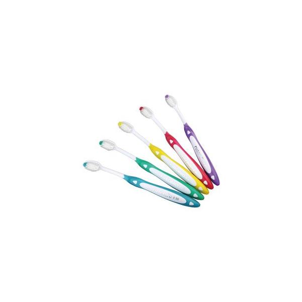 むし歯や歯肉炎予防に最適な歯ブラシです。大きなストロークで短時間にプラークが落とせるよう設計。幅が広く長いヘッドに５列の毛束をランダムに密植毛し、外側にはやわらかい毛を採用しています。●5色アソート：クリアブルー・クリアグリーン・クリアイエ...