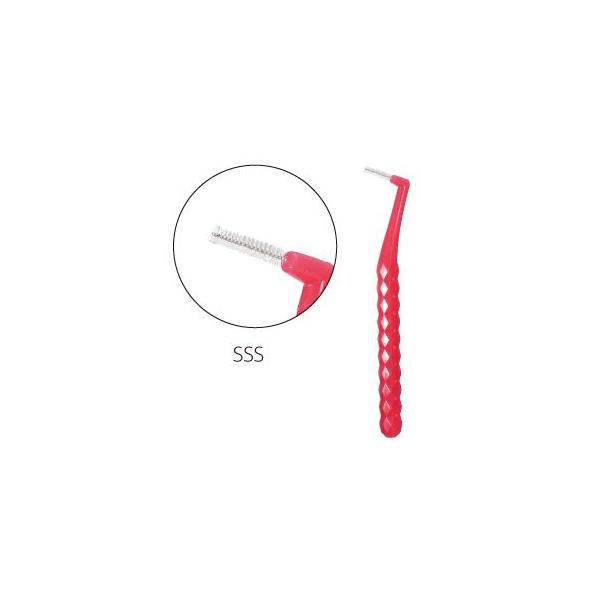 側面のダイヤモンドカットが美しい歯間ブラシです。　サイズ 　SSS（最小通過径：0.7〜0.8mm）　全長 　85ｍｍ　ハンドルの長さ 　7×6mm　柄の材質 　ポリプロピレン　毛の材質 　ナイロン　キャップの材質 　ポリプロピレン　耐熱温...