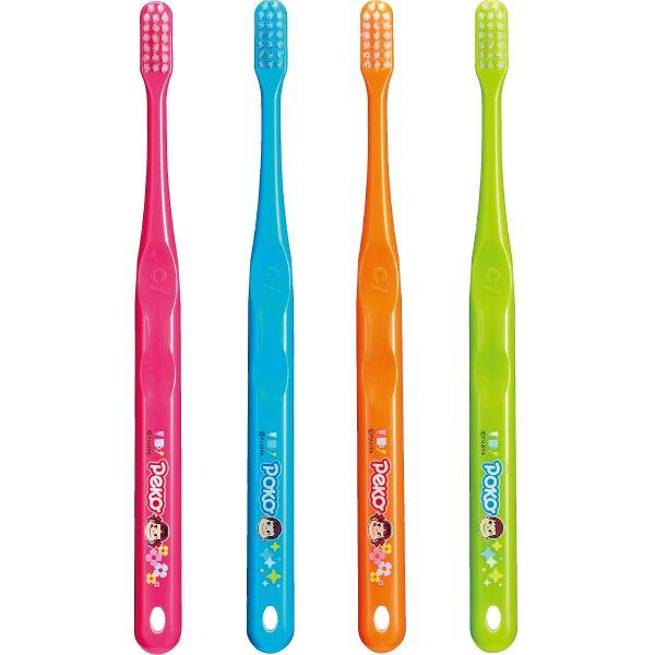 NEWキャラクターでラウンド毛も新採用！幅広い世代に人気☆不二家のマスコットキャラクター「ペコちゃん」と「ポコちゃん」柄の歯ブラシです。【サイズ】全長：169mmヘッド幅：8.5×20mm各色1本入り