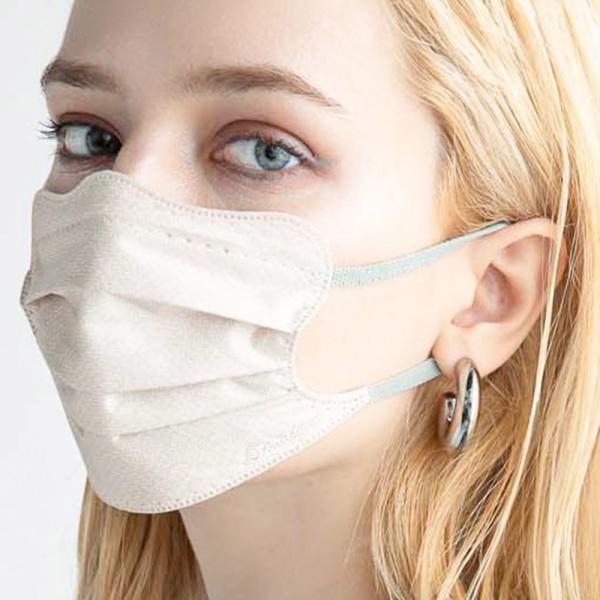 【For Ladies' サイズ】肌なじみの良いナチュラルカラーにオリーブカラーのグリーンの耳紐はどんなコーディネートにも合わせられるカラー◇ ゆるやか小顔カーブのフェイスライン◇ マスクケースとして何度も使えるおしゃれなパッケージ◇ ウイ...