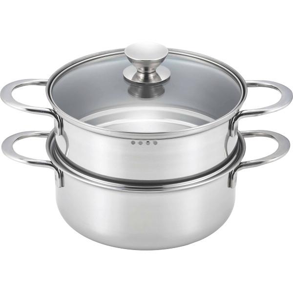 本商品は包装、熨斗は未対応です。受注後、出荷予定日をご連絡させていただきます。■商品について:容量＝約２．６ｌ（鍋深さ約８．５ｃｍ・セイロ深さ約８ｃｍ）ガスコンロ可、１００・２００Ｖ電磁調理器対応■説明：ステンレスの二段蒸し器です。蒸し器を...