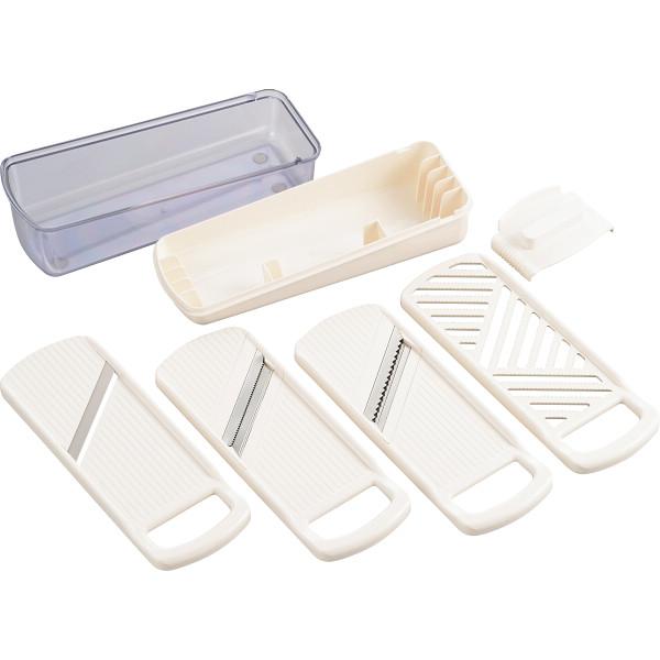 本商品は包装、熨斗は未対応です。受注後、出荷予定日をご連絡させていただきます。■商品について:スライサー・千切り・おろし・つま切り・安全ホルダー・収納ケース×各１■説明：スライス・千切り・おろし・つま切りをしっかりサポート！毎日の調理をスピ...