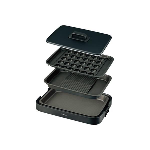 焼く、煮る　料理のレパートリーが広がる深型プレート。■「深型プレート」「傾斜溝つき焼肉プレート」「区切り線つきたこ焼きプレート」の3枚プレート■「焼く」から「煮る」まで料理のレパートリーが広がる深さ3.5cm「深型プレート」■プレートの溝が...