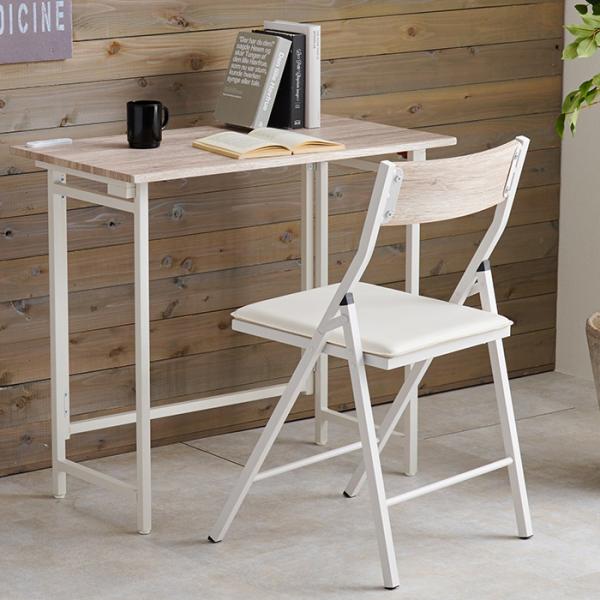 ※当商品は代金引換をご利用頂く事が出来ません。買い物かごのお支払方法にて代金引換をお選び頂かない様お願い申し上げます。必要な時だけ広げて、たたんで収納できるデスクチェアセット。■ヴィンテージ感漂う木目調シートデザイン性の高い木目調シートを使...