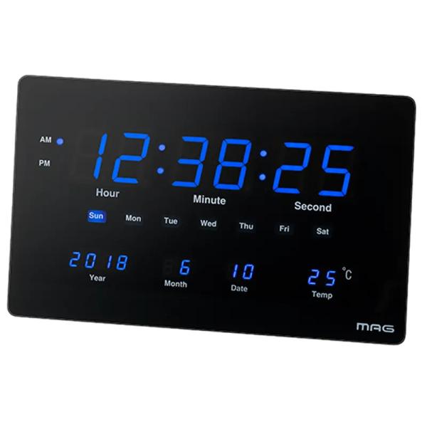 デジタルトレンドに沿った薄型LED置掛両用時計■すっきりとしたスタイリッシュなデザイン■場所をとらないスリムなスタンド付属■電池切れの心配がない交流式電源■機能・LED表示(ブルー)・カレンダー表示・温度表示(-9〜＋50℃)・夜間自動減光...