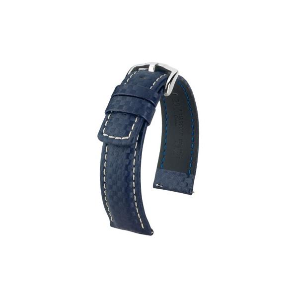 メーカー：HIRSCH ヒルシュ Carbon　製品名：02592080-2-20　JANコード：050513009373　バンド素材：カーフ　バンドカラー：ブルー　長さ：Lサイズ 尾錠側：80mm（尾錠含まず） 剣先側：120mm　厚さ ...
