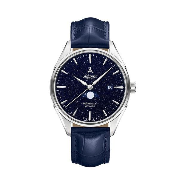 メーカー：Atlantic アトランティック　製品名：52783.41.91　防水：50m防水　ケースサイズ： 横（リューズ含めず）×縦×厚み：42mm（リューズ除く）　バンド素材：カーフレザー　ガラス素材：両面無反射コーティング ダブルカ...