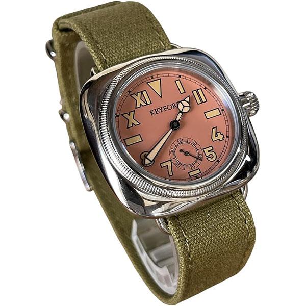 メーカー：M.R.M.W. モントルロロイ ミリタリーウォッチ　製品名：CLF-pink-01GF　JANコード：4570027531178　ケースサイズ：36mmX 36mmX 9.5mm　ケース：ステンレススチール　バンド：グリーン色布...