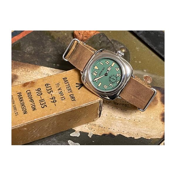 メーカー：M.R.M.W. モントルロロイ ミリタリーウォッチ　製品名：CLF-green-05CFL　JANコード：4570027531246　ケースサイズ：36mmX 36mmX 9.5mm　ケース：ステンレススチール　バンド：茶色本革...