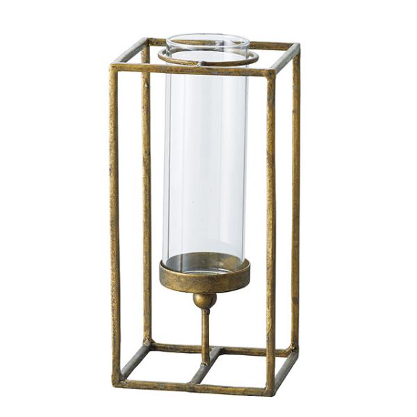 雑貨感覚で手軽に楽しめる、インテリアにもおすすめのガラスベースです。ガラス部分は取り外し可能なのでお手入れもしやすいです。素材：鉄、ガラス