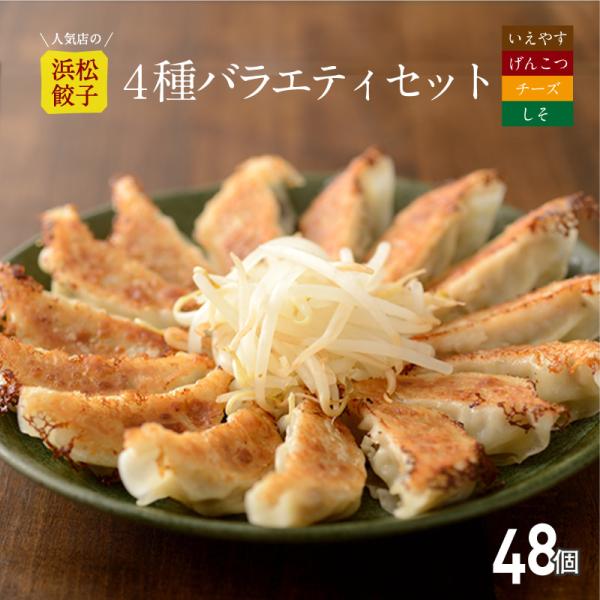 4種類の餃子がセットになった贅沢な浜松餃子セット味の骨格を作るニンニクは最低限に抑え、昆布（北海道真昆布）と、ムロアジ・カツオの出汁を加えて練り込むことで旨みの相乗効果を実現した"いえやす"の一押し餃子、いえやす餃子浜松産ブランド豚「夢ポー...