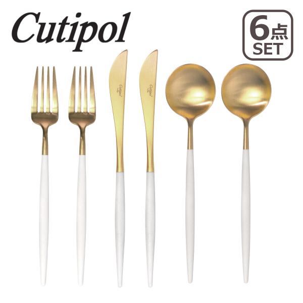 ◆アイテムGOA（ゴア） ディナー 6点セット(ディナーナイフ、ディナーフォーク、ディナースプーン 各2本)◆カラー柄：ホワイト / 本体：ゴールド◆サイズ（約）ディナーナイフ：全長：232mm / 約30gディナーフォーク：全長：215m...