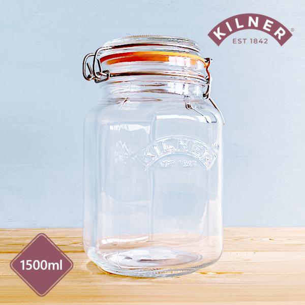【発売日：2023年06月16日】■商品名　KILNER スクエアクリップトップジャー ガラス 1.5L ガラスジャー 角型 保存瓶 果実酒 梅酒 密閉ボトル 密封容器 保存ビン 保存容器 ガラス容器 1500ml おしゃれ かっこいい 海...
