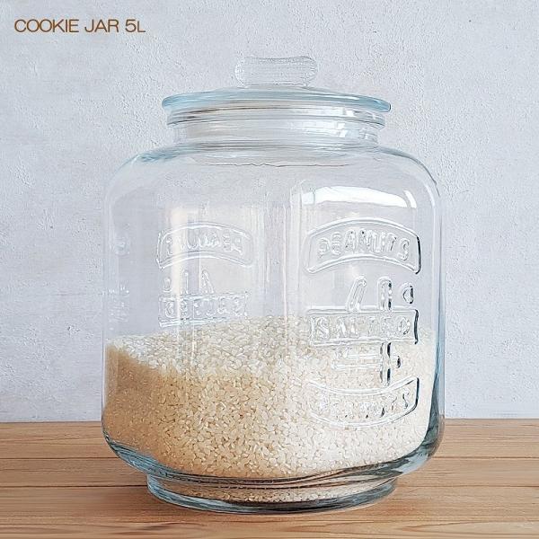 【発売日：2022年07月08日】■商品名　ガラス容器 アンティーク クッキージャー 5L 米びつ ガラス容器 おしゃれ ペットフード入れ お菓子入れ 保存瓶 保存容器 ガラス瓶 5リットル お米:4kg用 ガラスジャー 5.0L インテリ...