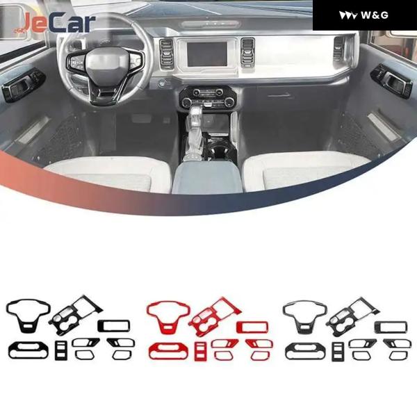 フォード ブロンコ 2021年以降 4ドア 車内 ステッカー 9枚セット AC コントロール / ギア シフト パネル / ステアリングホイール ABS トリム カバー カスタムパーツ アクセサリー 交換用部品Hign-concerned ...