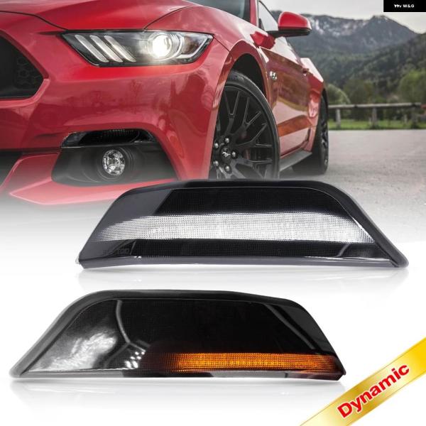 2X LED アンバー ホワイト ダイナミック DRL デイタイム ランニング フロント ウィンカーライト フォード マスタング 2015 2016 2017 シェルビー OBC カスタム パーツ アクセサリーHigh-concerned ...