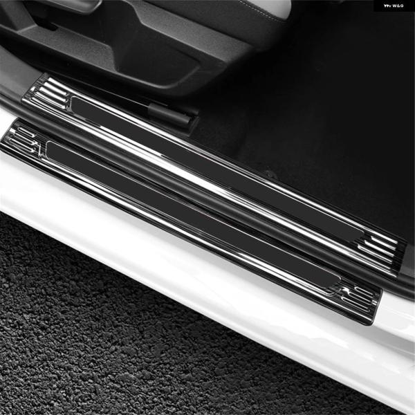 L2R フォルクスワーゲン ゴルフ MK8 2022-2025 車ドアエントリーエッジ インナー アウター スレッショルド シル プロテクター ガード トリム ペダルカバー ブラック 8個 カスタム パーツ アクセサリーHigh-conce...