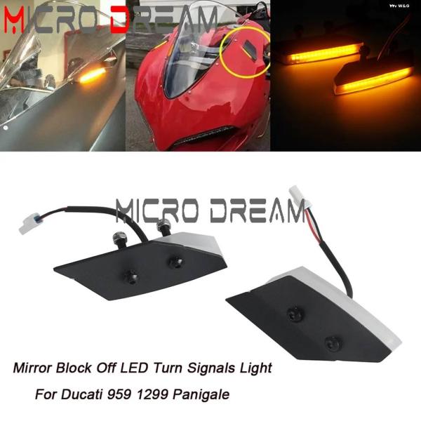 1ペア バイク ミラー ブロックオフ LED ウィンカーライト フロント アンバー ランプ ドゥカティ 1299 PANIGALE S 2015-2017 959 PANIGALE カスタム パーツ アクセサリーBattery Includ...