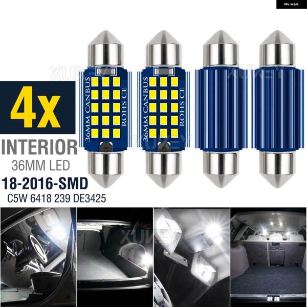 4X 36MM フェストーン C5W LED 電球 12V 6411 6413 6418 6461 DE3423 DE3425 18LED SMD-2016-チップ 室内ドーム読書灯 35MM カスタム パーツ アクセサリーHigh-con...
