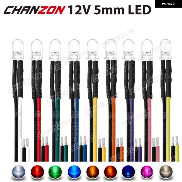 12V 5MM LEDダイオードキット ウォームホワイト レッド グリーン ブルー イエロー オレンジ UV パープル ピンク 配線済み 5 9 12V 発光インジケーター RCランプ カスタム パーツ アクセサリーHigh-concern...