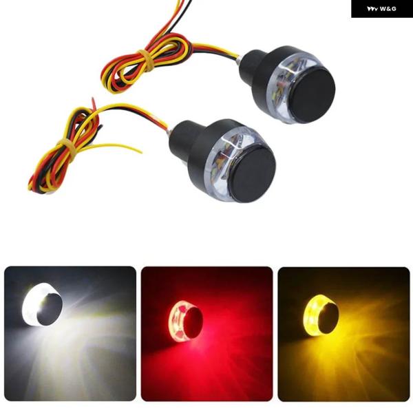 12V バイク LED ハンドルバー エンド ウィンカーライト ホワイト イエロー フラッシャー ハンドルグリップバー ブリンカー サイドマーカーランプ ライト カスタム パーツ アクセサリーBattery Included:NoHigh-...