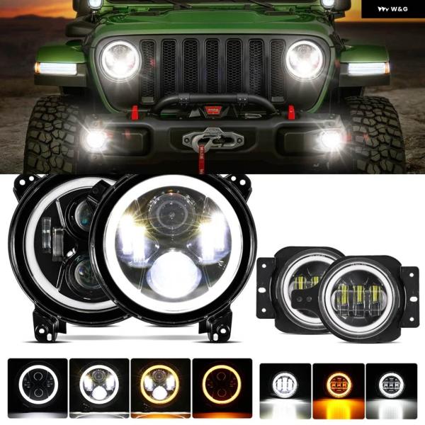 9インチ LED ヘッドライト DRL ウィンカー ローハイビーム ハローリング搭載 JEEP WRANGLER JL MOAB GLADIATOR 2018-2023 カスタムパーツ アクセサリー 交換用部品Hign-concerned ...
