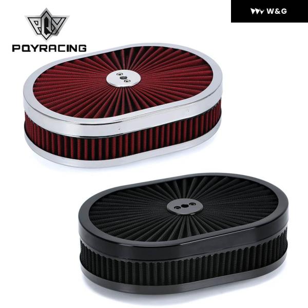 12インチX2インチ オーバルエアクリーナー フィルター アセンブリ 5-1/8インチ キャブレター ネック フロースルーリッド付き ハイフロー クローム GMC シボレー フォード クライラー ダッジ カスタムパーツ アクセサリー 交換用...