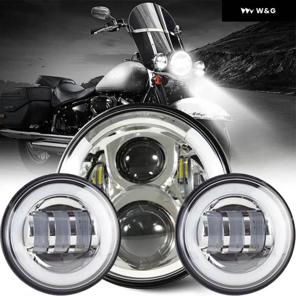 7インチ MOTO LED ヘッドライト 4.5インチ フォグランプ と マウント リングキット ハーレー オートバイ バイク ファットボーイ ツーリング エレクトラ グライド ソフテイル カスタムパーツ アクセサリー 交換用部品Hign-...