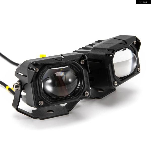 2ピース バイク LEDスポットライトスーパーデュアルカラー ヘッドライト ハイ/ロービーム フォグランプ 防水 車用ミニレンズ 運転灯 カスタム パーツ アクセサリーHigh-concerned chemical:NoneColor Te...