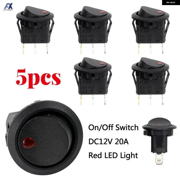 5個/セット ロッカースイッチ トグル DC 12V 20A 赤色 LED ライト 車 オート ボート ダッシュ 丸型 オン/オフ SPST ボタン 発光 車 カスタム パーツ アクセサリーItem Weight:0.025kgExtern...