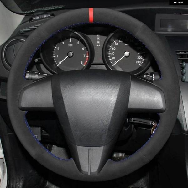 DIY ブラック スエードレザー 編み込み カーステアリングホイールカバー マツダ 3 アクセラ 5 6 CX-7 CX-9 マツダスピード3 US 2010 - 13 カスタム パーツ アクセサリーHigh-concerned chemi...